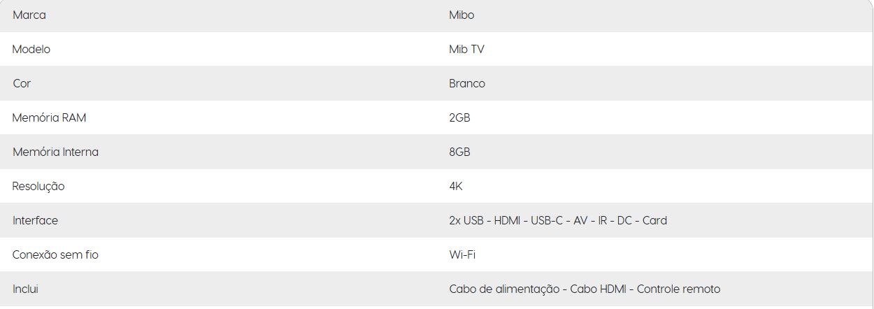 Mibo Mib TV 4K: IPTV Barato e Completo - Wi-Fi Preto